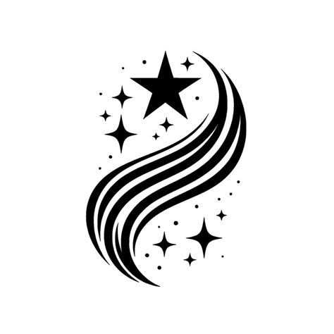 Black And White Dynamic Starburst Featuring A Large Star With Smaller Stars And Swirling Lines