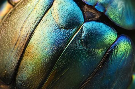 Macro Shot Of Beetle Shell Texture Iridescent Green And Blue