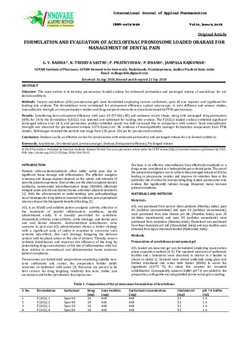 Pdf Formulation And Evaluation Of Aceclofenac Proniosome Loaded Orabase For Management Of