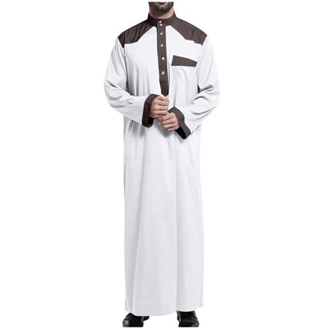 Ylsdy Mens Muslim Jubba Thobe Long Sleeve Arab Kaftan Islam Clothing