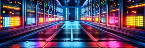 Futuristic Server Room With Glowing Connectivity Modern Datacenter And Networking Concept In