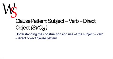 Subject Verb Direct Object Clause Patterns Writing Support