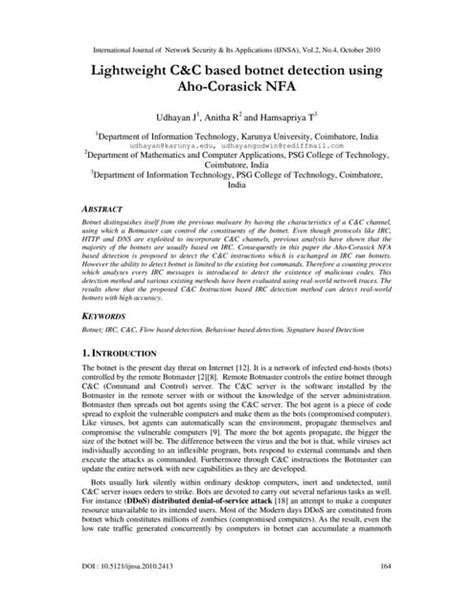 Lightweight Candc Based Botnet Detection Using Aho Corasick Nfa Pdf Free Download