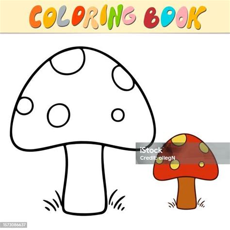 버섯 색칠하기 책 또는 어린이용 페이지 귀여운 곰팡이 흑백 벡터 그림 검은색에 대한 스톡 벡터 아트 및 기타 이미지 검은색 균류 그리기 Istock