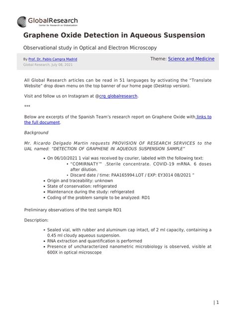 Graphene Oxide Detection In Aqueous Suspension Pdf Microscope