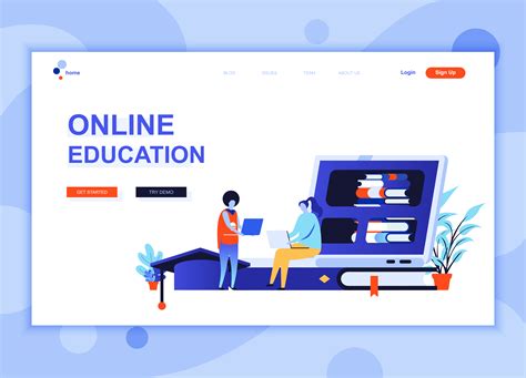 Modern Flat Web Page Design Template Concept Of Online Education Decorated People Character For