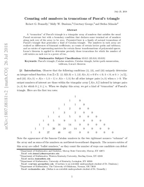 Pdf Counting Odd Numbers In Truncations Of Pascals Triangle