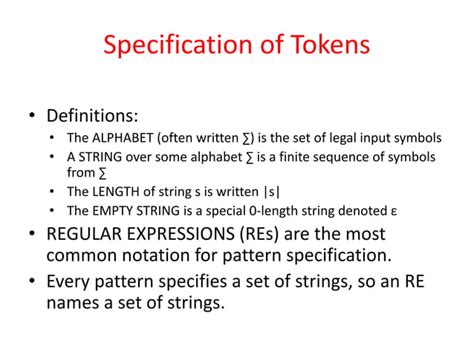 Specification Of Tokens Pptx Programming Languages Computing