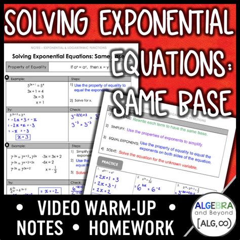 Solve Exponential Equations Same Base Lesson Warm Up Notes Home Algebra And Beyond