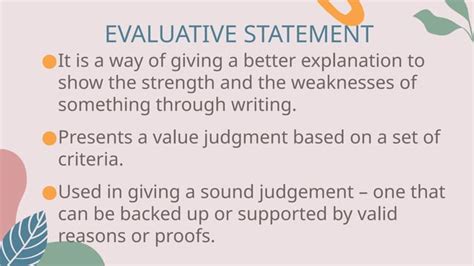 L1 Evaluative Statement Pptx Evaluative Statement Is A Way Of Expressing An Opinion About