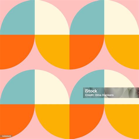 복고풍 기하학적 미학 바우 하우스 는 원 사각형 반원과 같은 추상적 인 간단한 모양으로 벡터 배경에서 영감을 얻었습니다 향수를 불러일으키는 파스텔 색상 0명에 대한 스톡