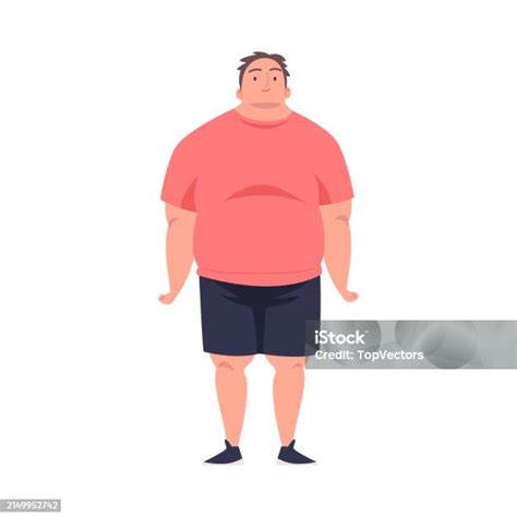 Full 남자 캐릭터 와 통통한 몸 서 있는 와 미소 짓는 벡터 일러스트 가득 찬에 대한 스톡 벡터 아트 및 기타 이미지