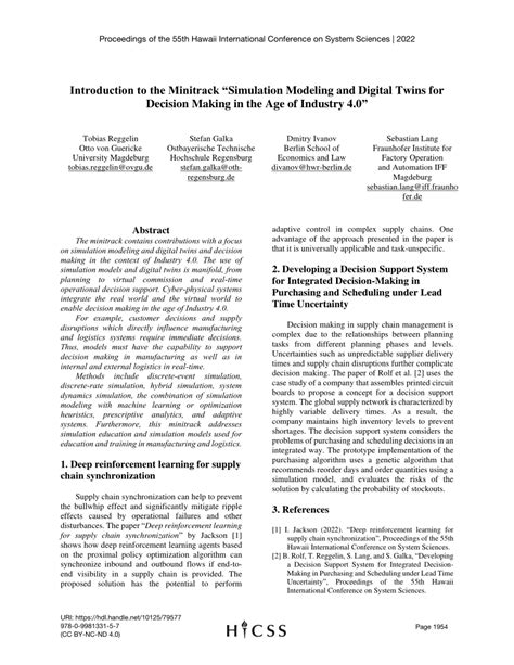 Pdf Introduction To The Minitrack On Simulation Modeling And Digital Twins For Decision Making