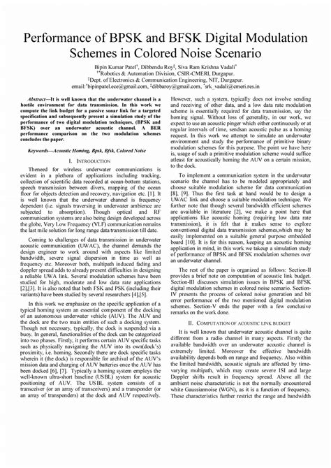 Pdf Performance Of Bpsk And Bfsk Digital Modulation Schemes In