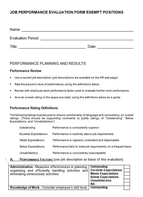 FREE 6 Sample Performance Evaluation Forms In PDF MS Word