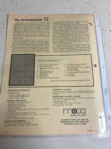 MATRIXSYNTH Original Moog System Modular Analog Synthesizer Brochure