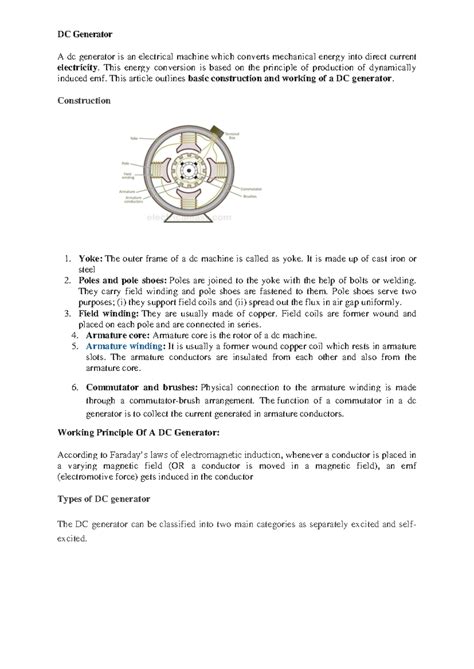Dc Generators And Motors Principles Construction And Applications
