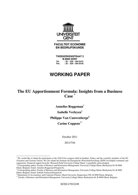 Pdf The Eu Apportionment Formula Insights From A Business Case