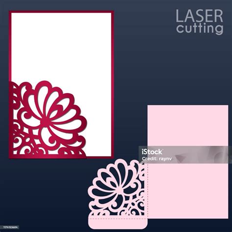 레이스 패턴의 레이저 및 다이 컷 포켓 봉투 템플릿 추상 장식품 결혼식 초대장 또는 인사말 카드 인사말 카드 초대장 메뉴에 적합합니다 0명에 대한 스톡 벡터 아트 및 기타