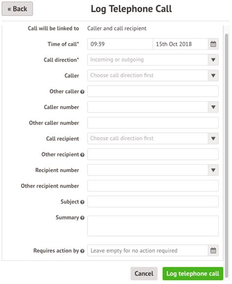 Log A Telephone Call Arbor Help Centre