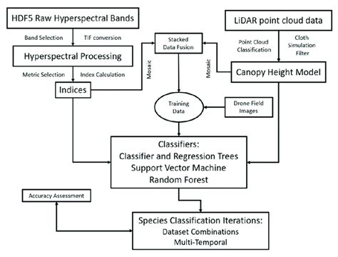 methodology flowchart hyperspectral and lidar processing data fusion