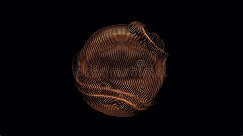 Looped Distortion Waves On Abstract Golden Sphere Of Particles Digital Data Splash Of Spherical