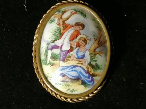 Limoges Антикварная фарфоровая брошь Эмаль Ручная работа Франция первая половина ХХ века