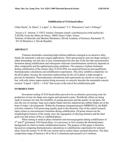 Pdf Solidification Of Tial Based Alloys