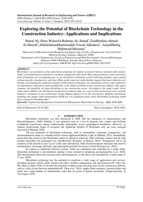 PDF Exploring The Potential Of Blockchain Technology In The Construction Industry