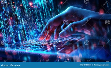 The Future Of Digital Software Development Developer Typing At Night On Keyboard With Code And