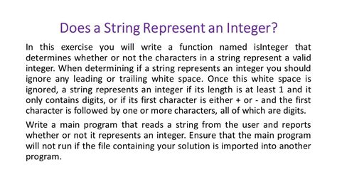 Function Exercises Does A String Represent An Integer By Dr Vinoth