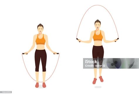 2 단계에서 밧줄을 건너 뛰는 점프와 운동을 하 고 여자 팔 신체 부분에 대한 스톡 벡터 아트 및 기타 이미지 팔 신체 부분