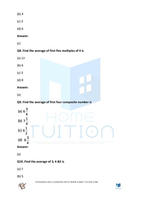 Cbse Class 5 Maths Average Worksheet Free Pdf Home Tution