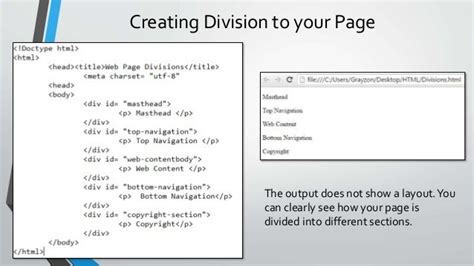 html5 create divisions in a web page