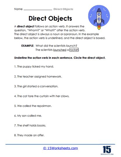 Action And Object Worksheet Identify The Action Verbs