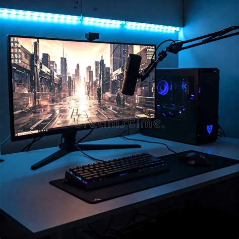 Futuristic Gaming And Streaming Setup With Curved Monitor Ai Stock Illustration Illustration