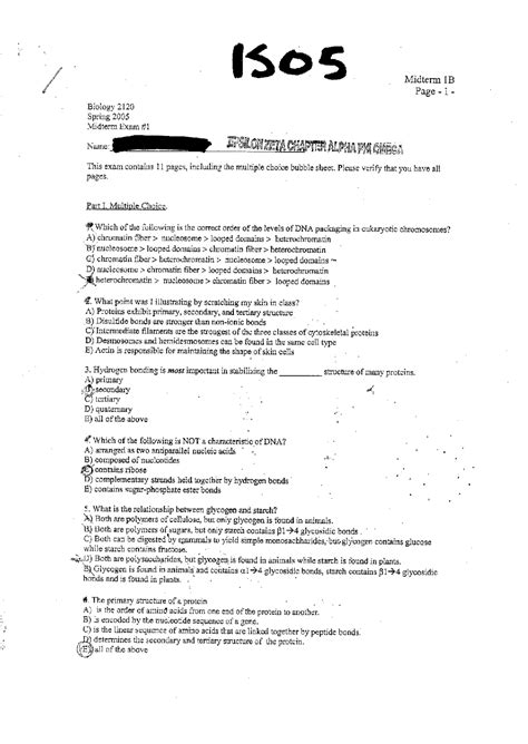 Midterm Exam Introduction To Cell Biology BIOL 2120 Exams Cell Biology Docsity