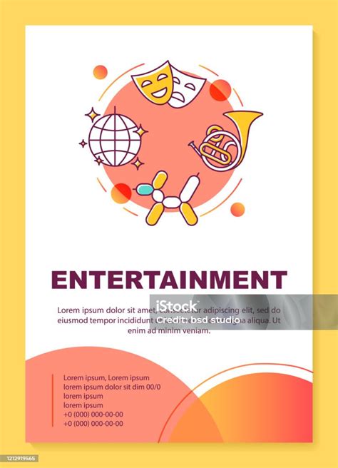 엔터테인먼트 산업 포스터 템플릿 레이아웃입니다 영화 음악 및 이벤트 배너 소책자 선형 아이콘이있는 전단지 인쇄 디자인 잡지 광고 전단지에 대한 벡터 브로셔 페이지 레이아웃