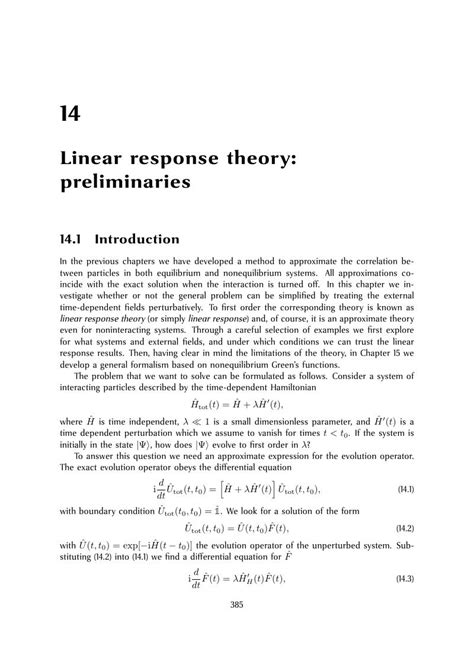 Linear Response Theory Preliminaries Chapter 14 Nonequilibrium Linear Response Theory Preliminaries Chapter 14 Nonequilibrium
