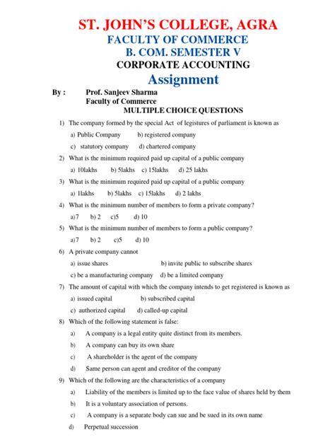 Corporate Accouning Mcq Set 1 Pdf