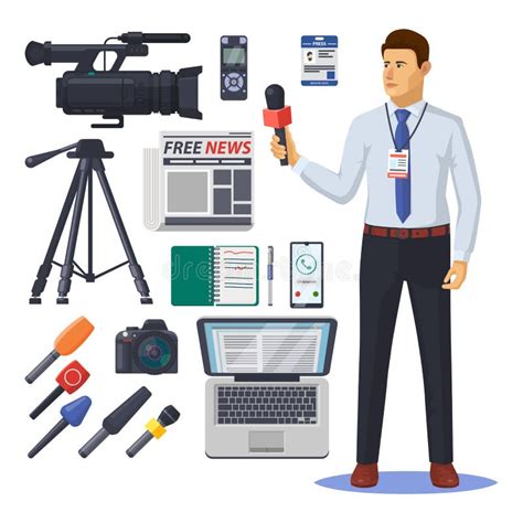 Journaliste Avec Microphone Article De Journalisme Illustration De
