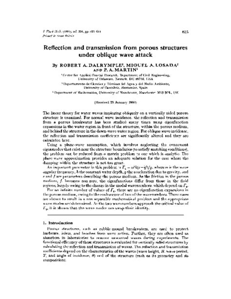 Pdf Reflection And Transmission From Porous Structures Under Oblique Wave Attack