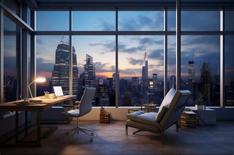 Premium Photo Photo Office Cityscape Builidings Contemporary Interior Room Modern Concept