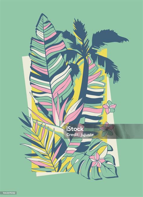 열대 꽃 구성입니다 바나나 잎 몬스 테라 야자수 고사리 낙원의 새 꽃 플루 메리아 초대장 인사말 카드 편집 가능한 획 0명에 대한 스톡 벡터 아트 및 기타 이미지 Istock