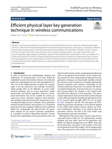 Pdf Efficient Physical Layer Key Generation Technique In Wireless Communications