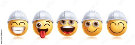 Emoji Engineer Emoticon Characters Vector Set Emojis 3d Contractor