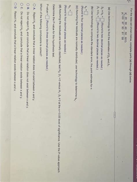 Solved For The Data Set Shown Below Complete Parts A