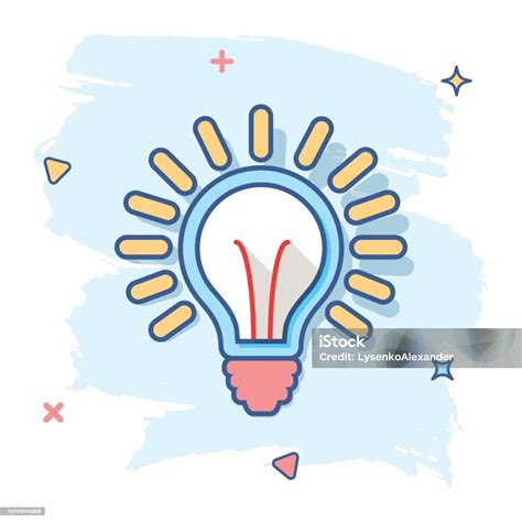 만화 스타일의 벡터 만화 전구 아이콘 조명 전기 사인 일러스트 그림 그림 아이디어 전구 사업 스플래시 효과 개념 단순함에 대한 스톡 벡터 아트 및 기타 이미지 Istock