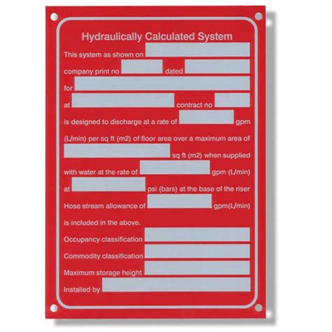 Hydraulic System Aluminum Sprinkler Identification Sign 5w X 7h