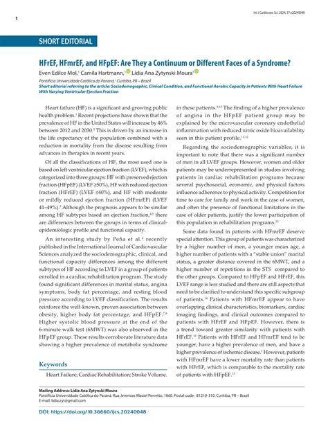 Pdf Hfref Hfmref And Hfpef Are They A Continuum Or Different Faces Of A Syndrome